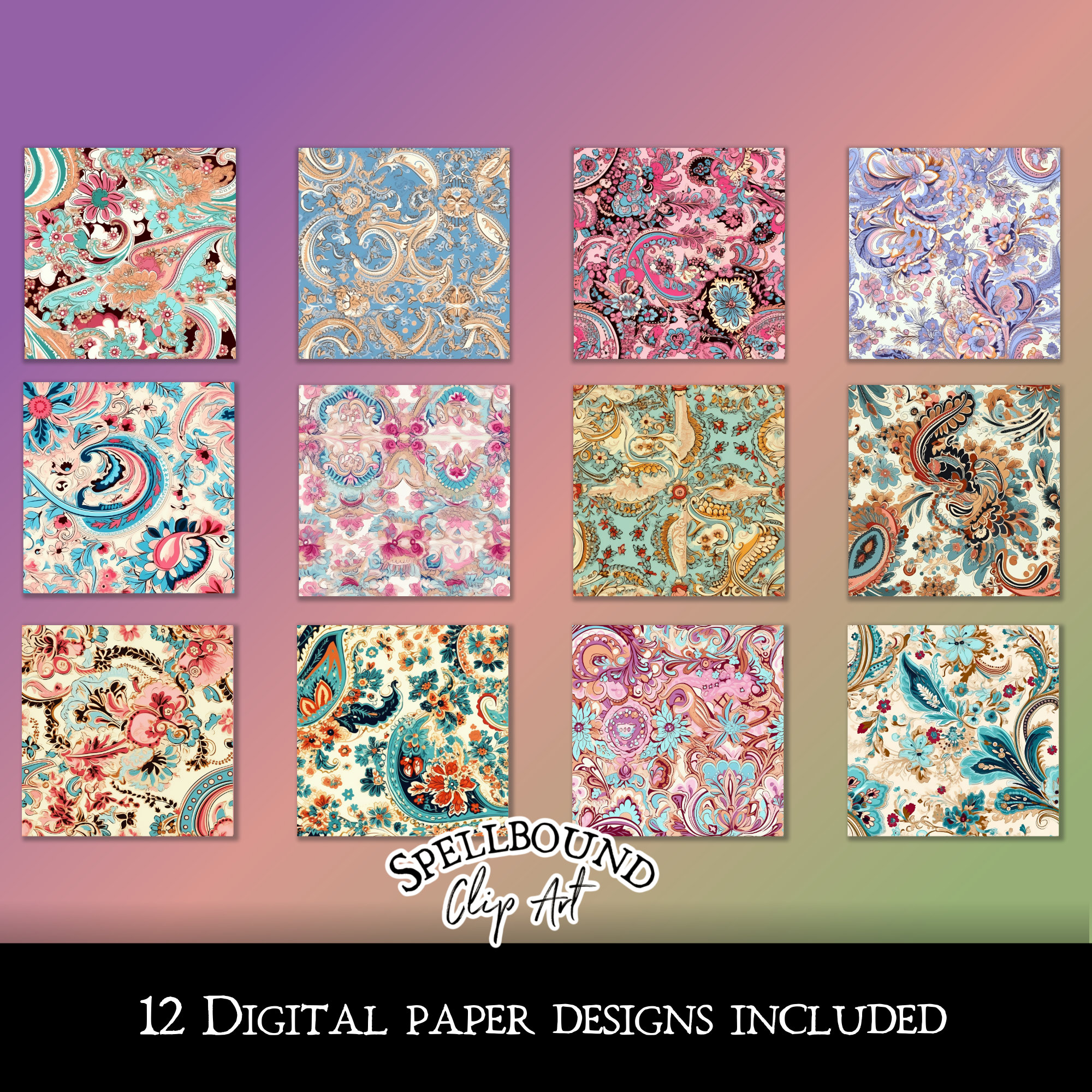 Pastel Boho Paisley Seamless Digital Papers, Commercial Use, Instant ...
