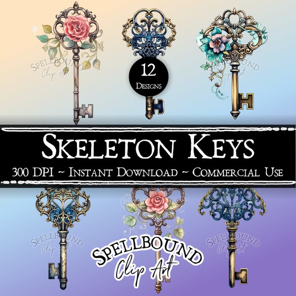 Skeleton Key Clipart - Etsy