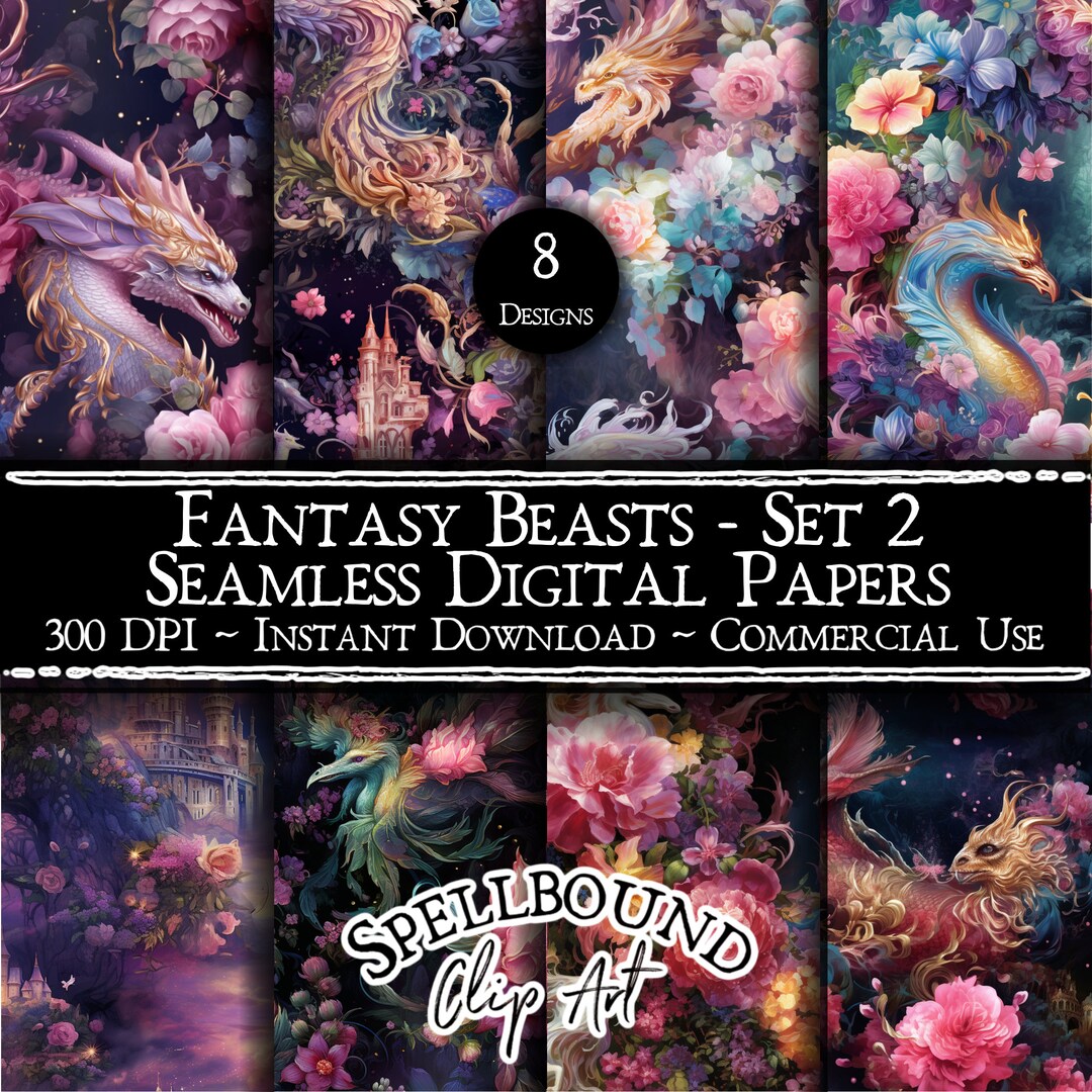Fantasy Beasts Seamless Digital Papers, Commercial Use, Instant ...