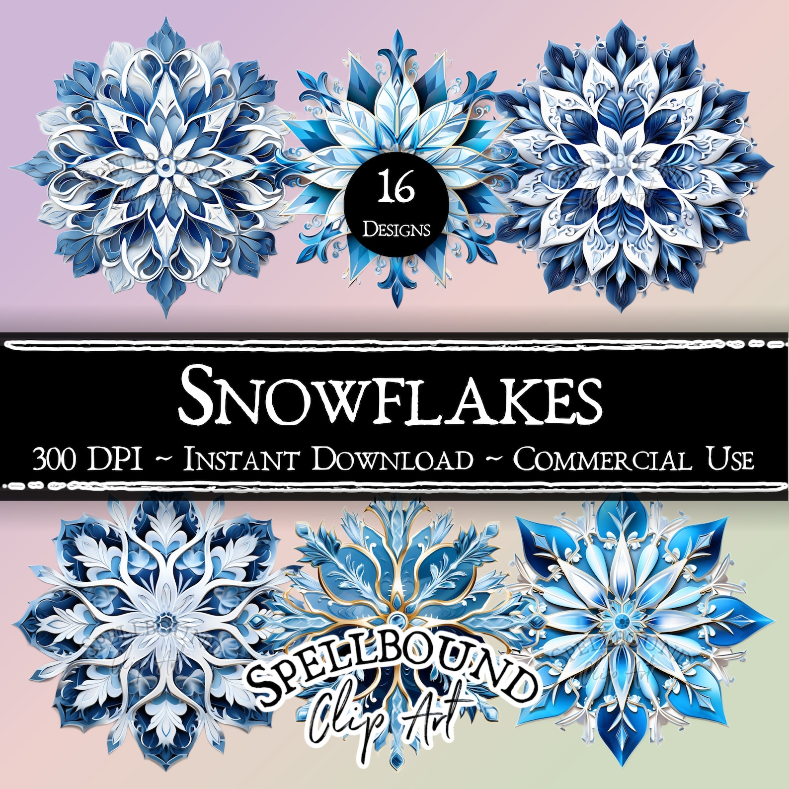 Snowflakes Digital Clipart, Commercial Use, Instant Download, Winter ...