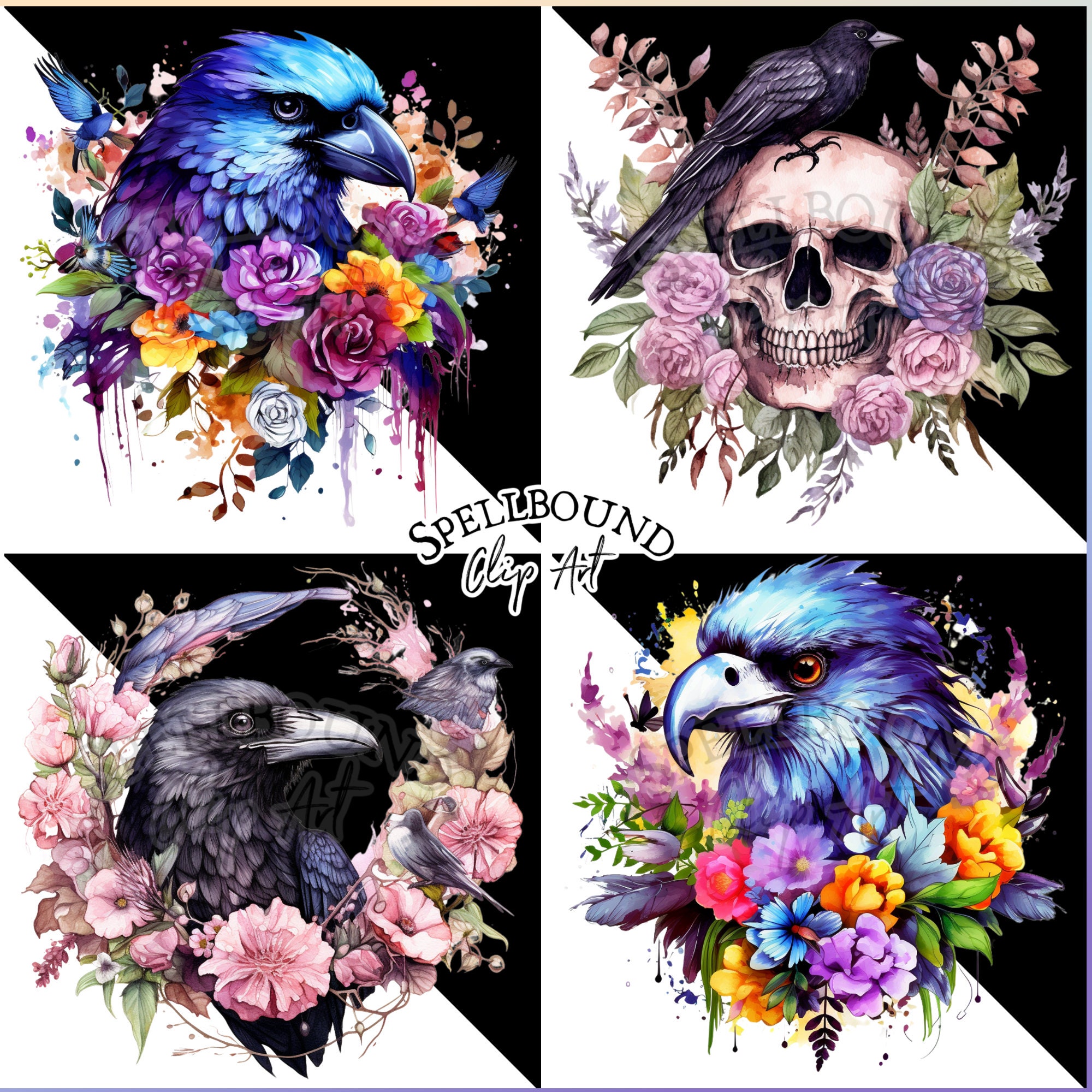 Birds With Flowers Digital Clipart, Commercial Use, Instant Download ...