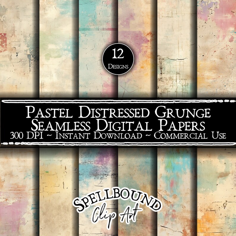 Pastel Distressed Grunge Seamless Digital Papers, Commercial Use ...