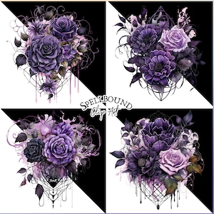 Purple Gothic Flower Bouquets Digital Clipart, Commercial Use, Instant ...