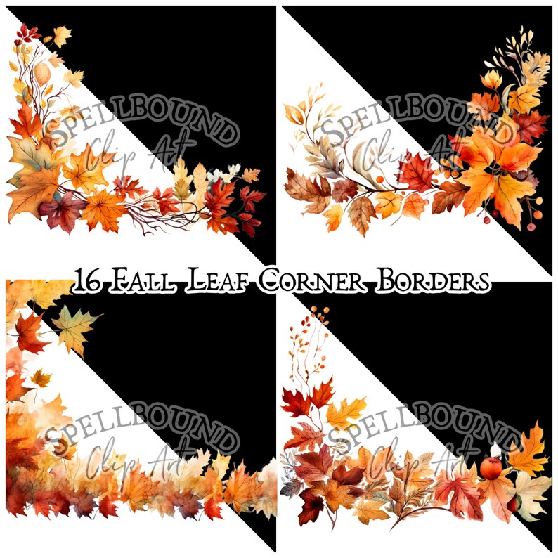 Fall Leaf Corner Border Digital Clipart, Commercial Use, Instant ...
