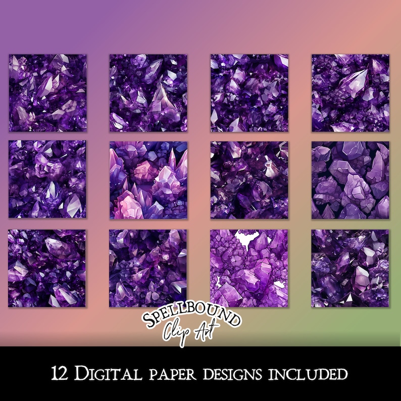 Amethyst Clusters Seamless Digital Papers, Commercial Use, Instant ...