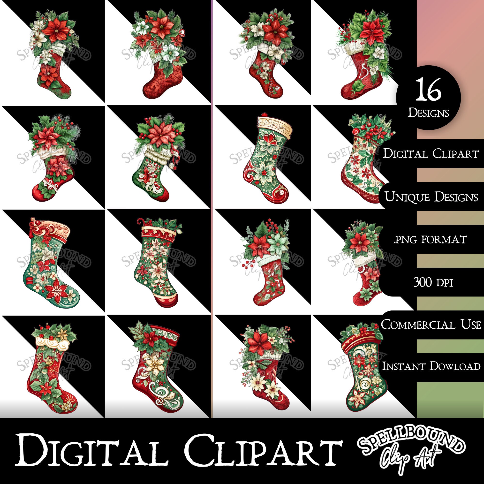 Stockings Digital Clipart, Commercial Use, Instant Download, Winter ...