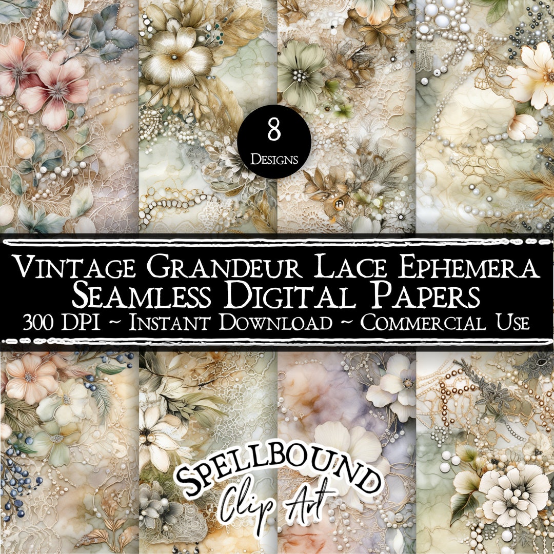 Vintage Grandeur Lace Ephemera Seamless Digital Papers, Commercial Use ...