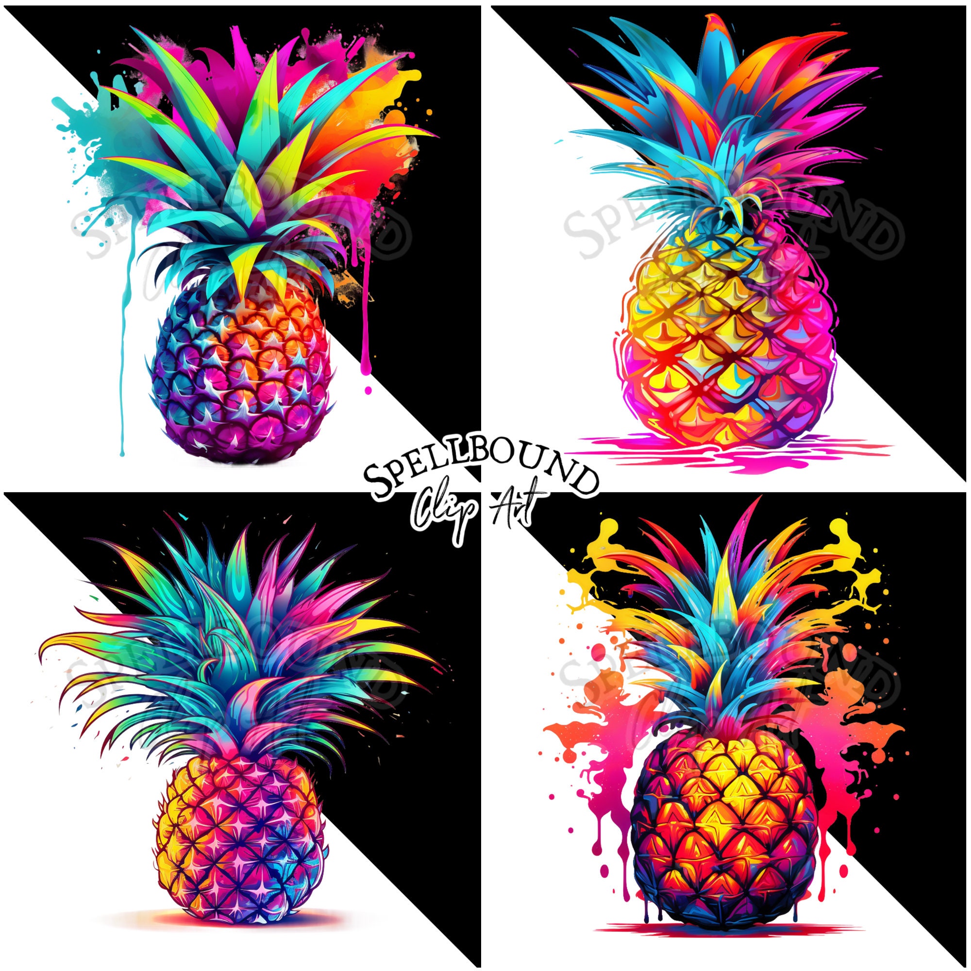 Neon Pineapples Digital Clipart, Commercial Use, Instant Download ...