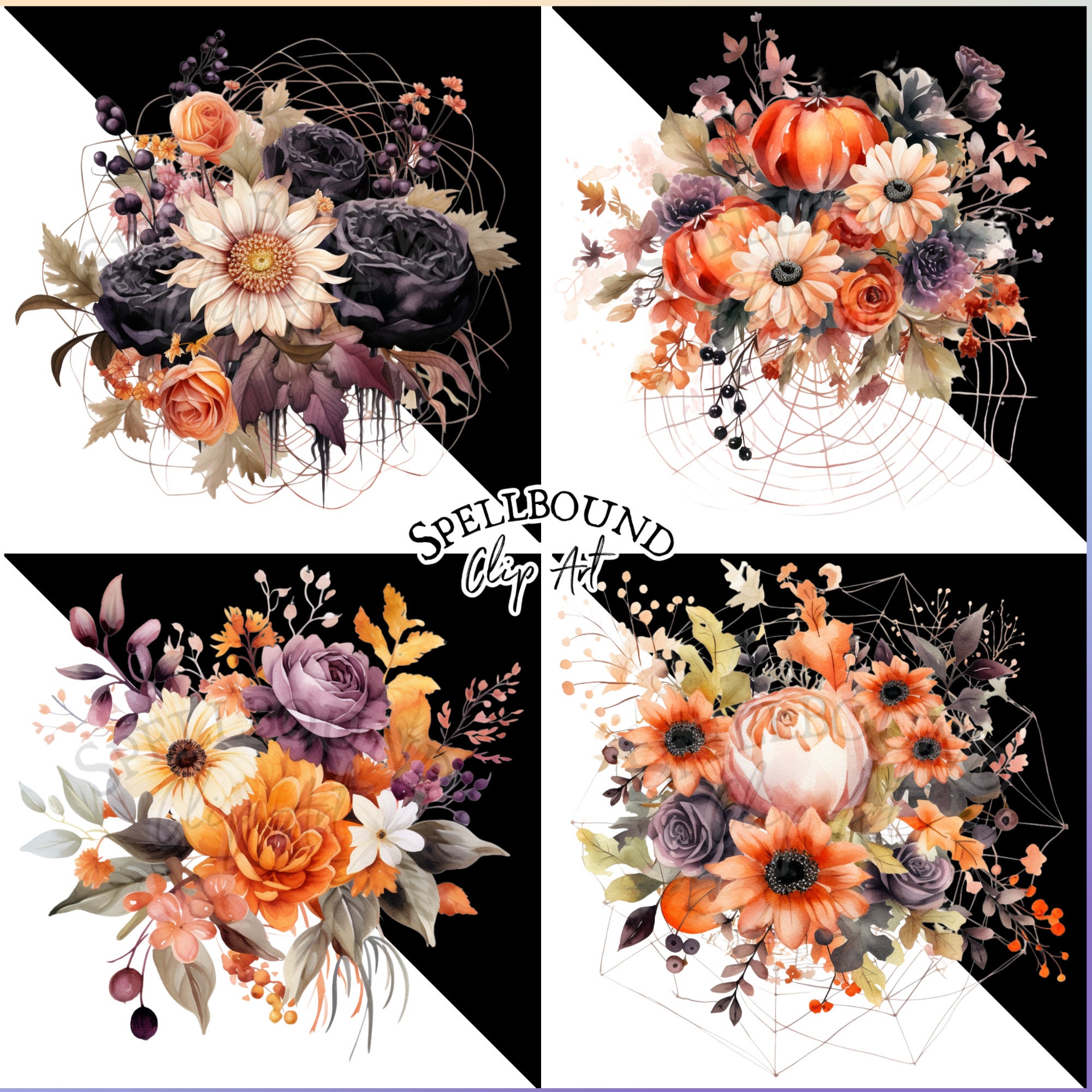 Fall Flower Bouquets Digital Clipart, Commercial Use, Instant Download ...