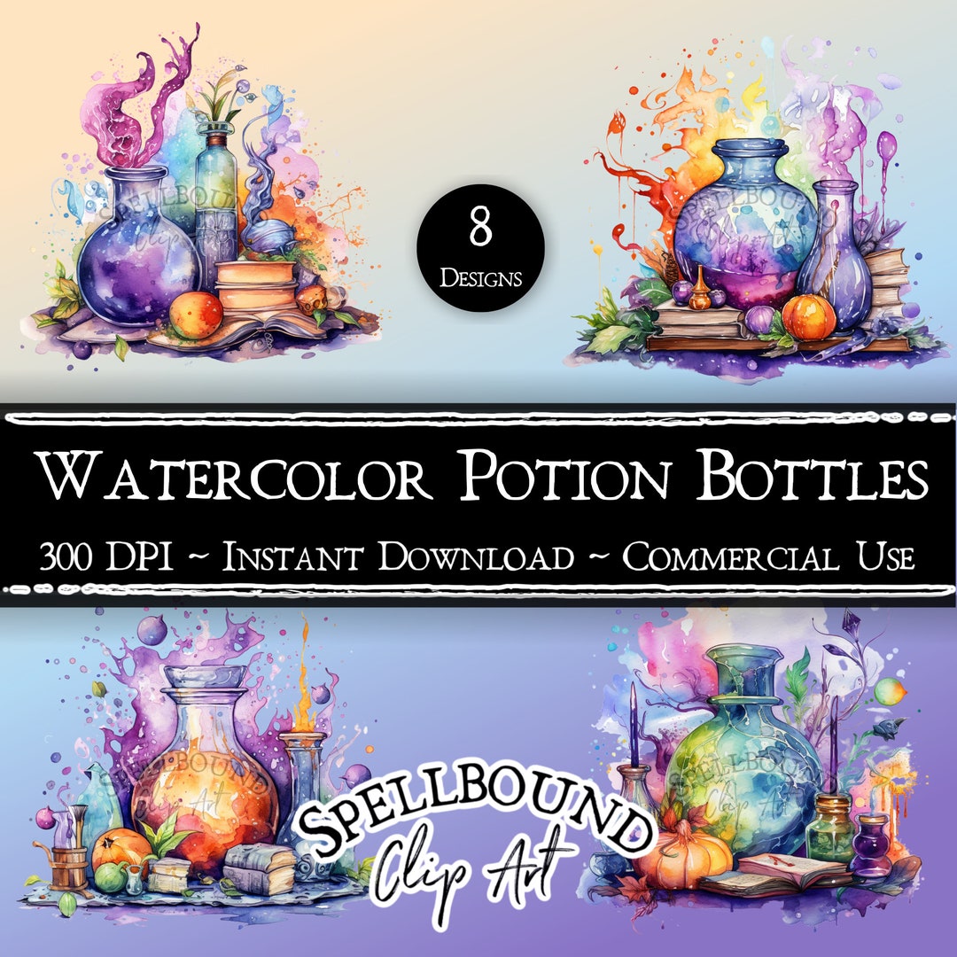Watercolor Potion Bottles Digital Clipart, Commercial Use, Instant ...