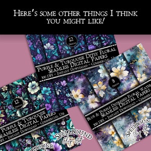 Purple & Turquoise Floral Seamless Digital Papers, Commercial Use ...