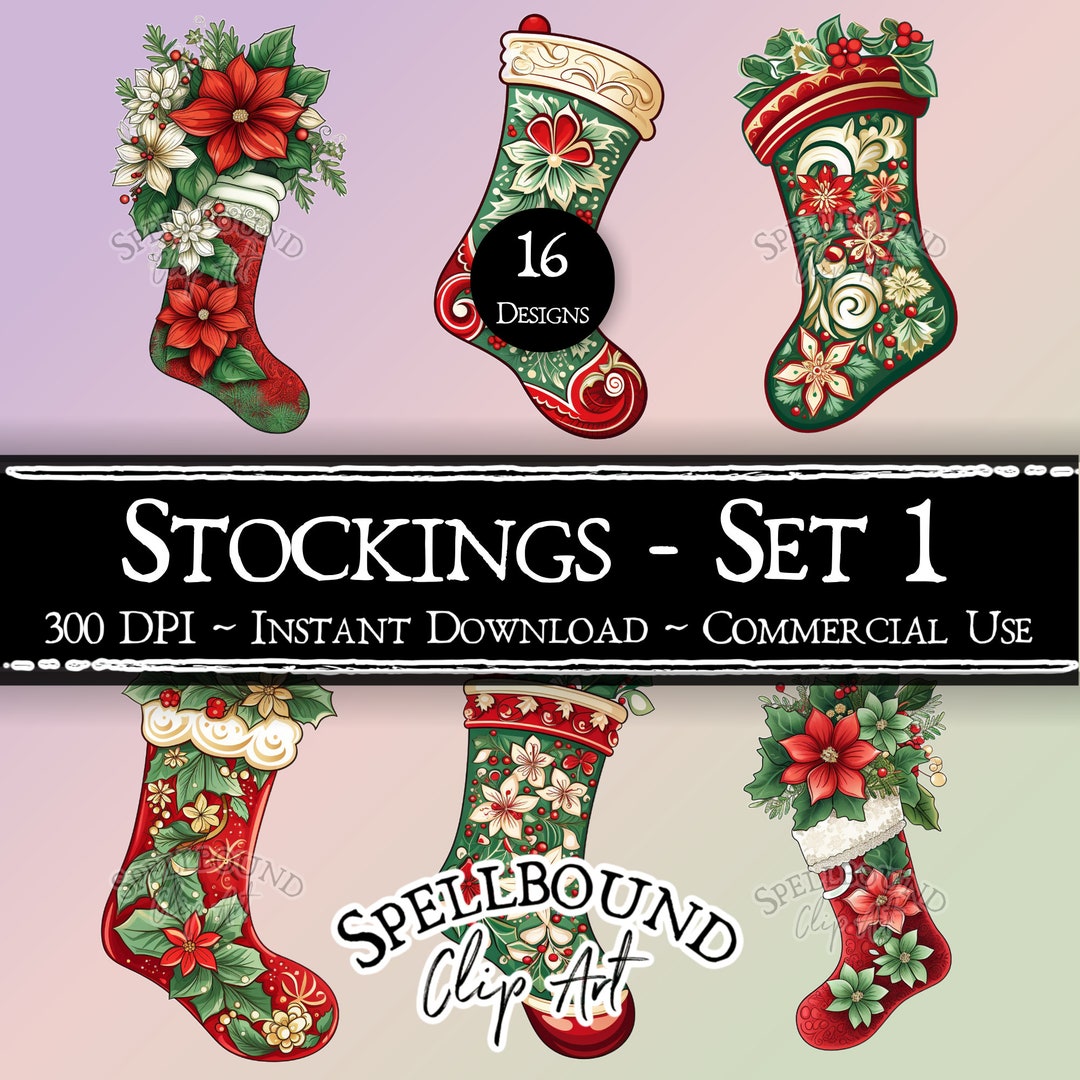 Stockings Digital Clipart, Commercial Use, Instant Download, Winter ...