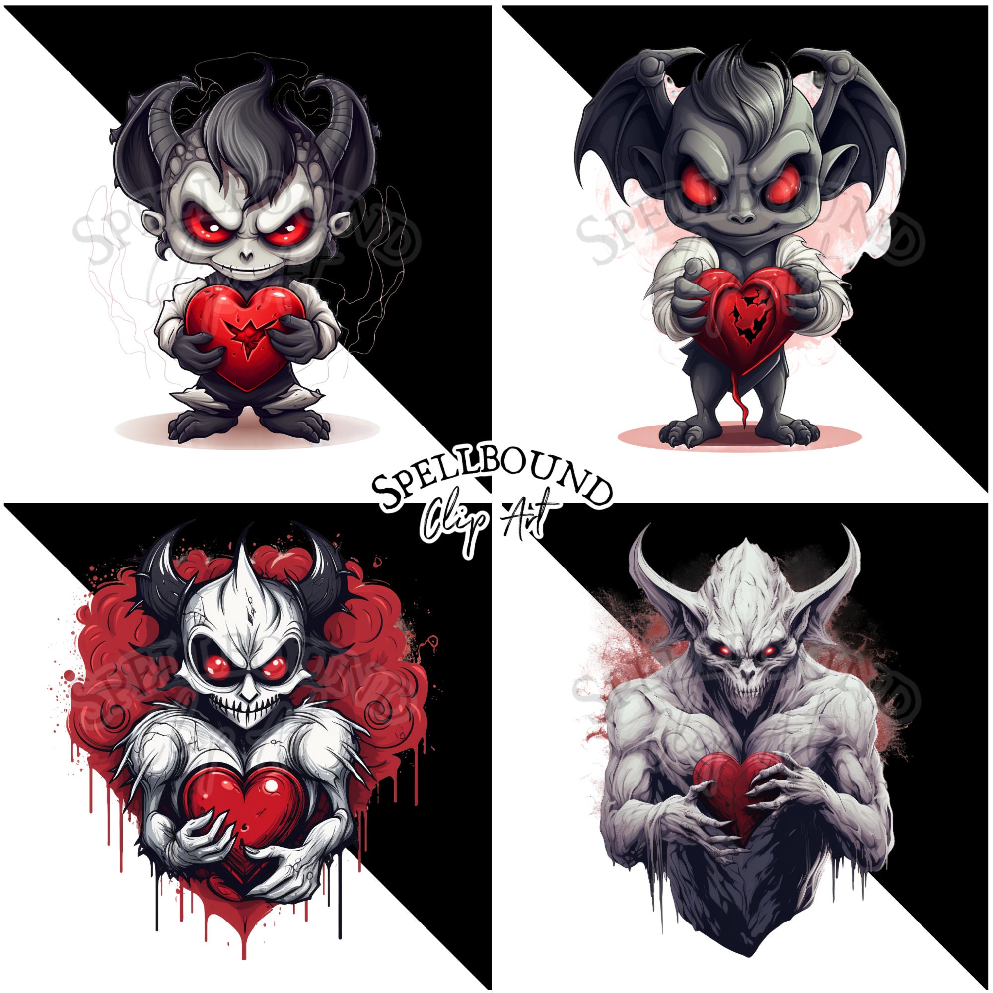 Valentine's Day Demon Digital Clipart, Commercial Use, Instant Download ...