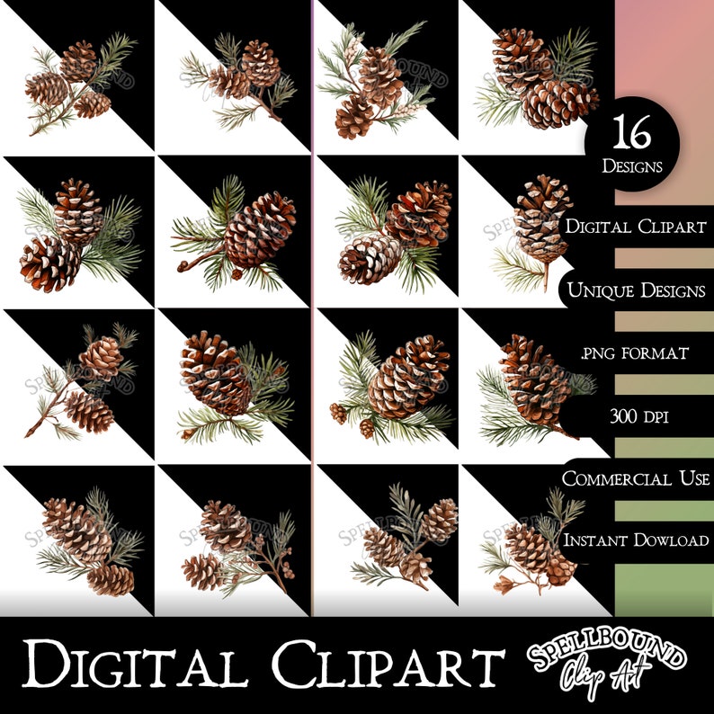 Pinecone Digital Clipart, Commercial Use, Instant Download, Christmas ...