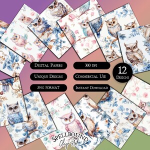 Cute Owls Seamless Digital Papers, Commercial Use, Instant Download ...