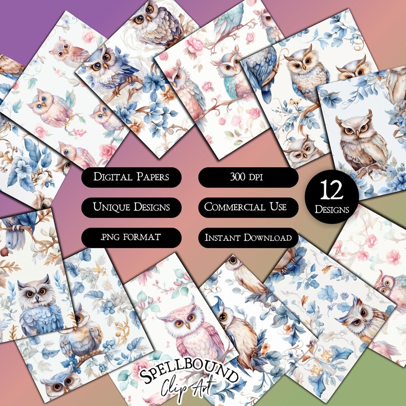 Cute Owls Seamless Digital Papers, Commercial Use, Instant Download ...