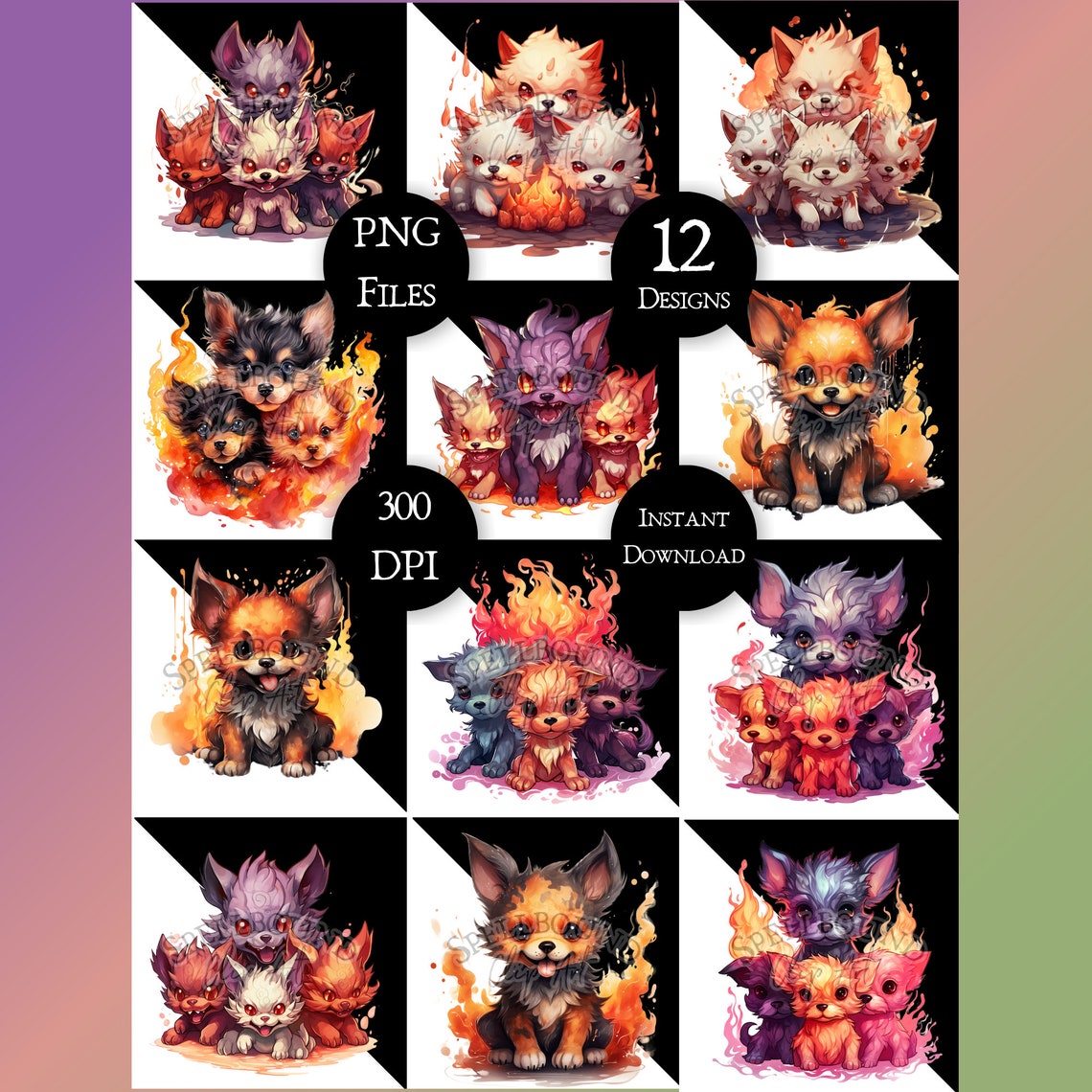 Hellhounds Puppies Digital Clipart, Commercial Use, Instant Download ...