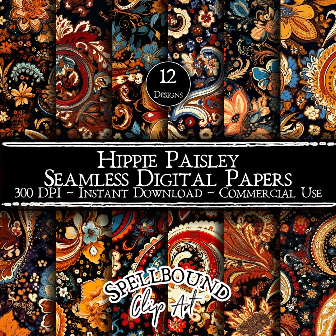Boho Hippie Paisley Seamless Digital Papers, Commercial Use, Instant ...