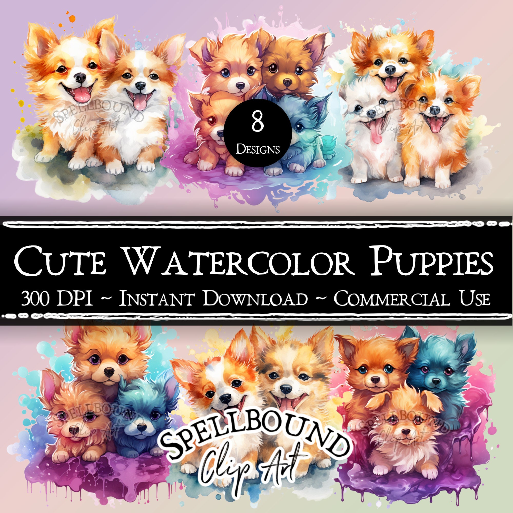 Cute Watercolor Puppies Digital Clipart, Commercial Use, Instant ...
