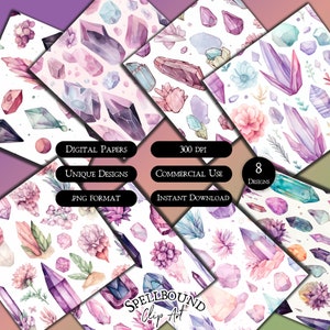 Watercolor Crystals Seamless Digital Papers, Commercial Use, Instant ...