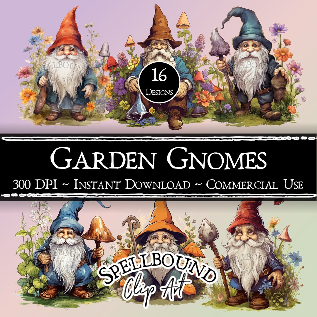 Garden Gnomes Digital Clipart, Commercial Use, Instant Download, Garden ...