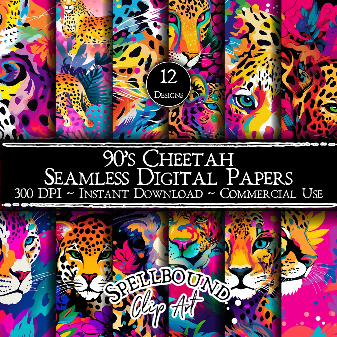 Neon 90's Cheetah Seamless Digital Papers, Commercial Use, Instant ...