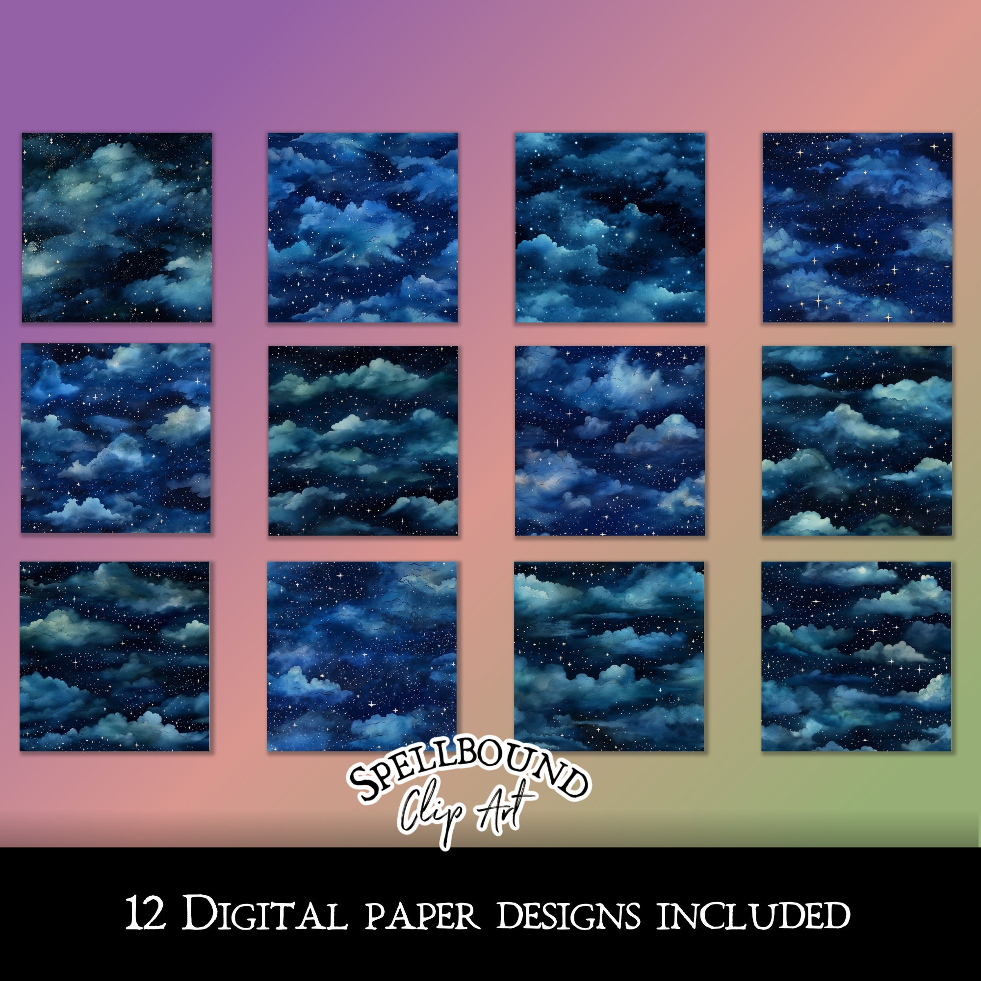 Night Sky Seamless Digital Papers, Commercial Use, Instant Download ...