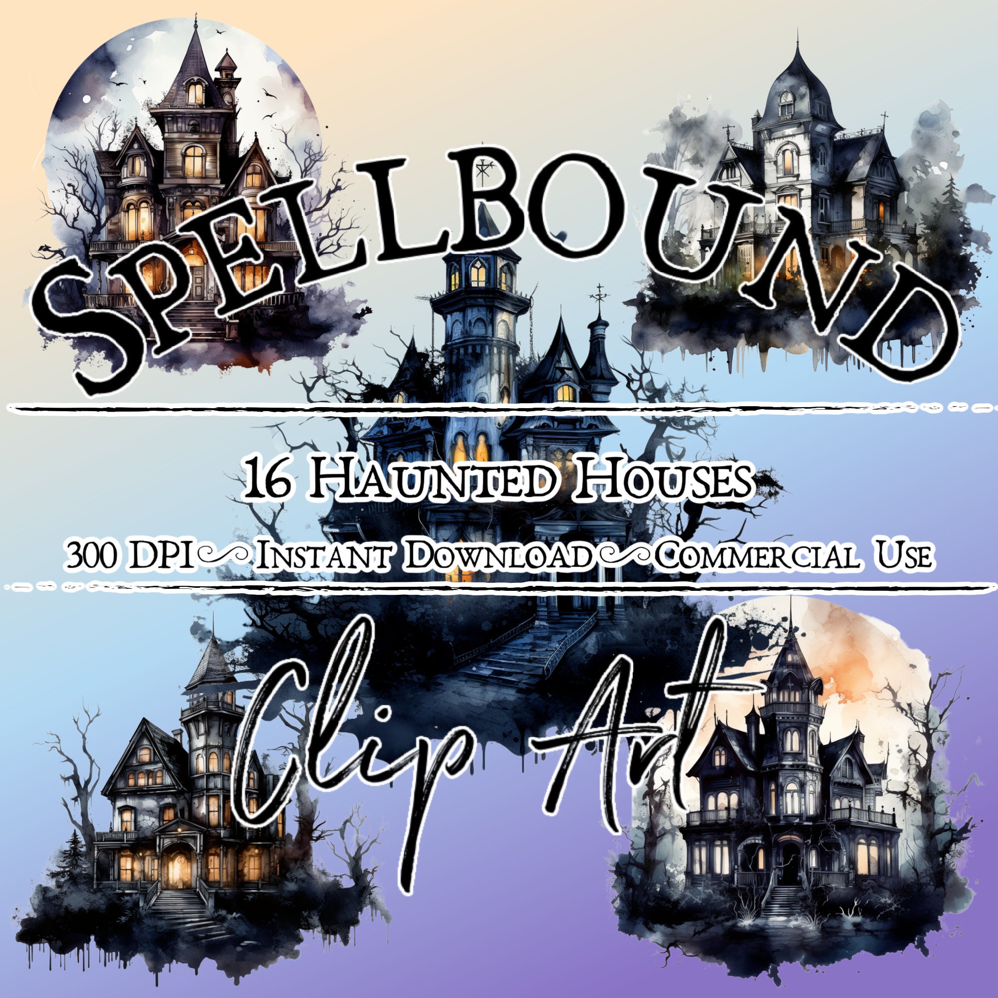 16 Haunted Houses Digital Clipart Commercial Use Instant - Etsy