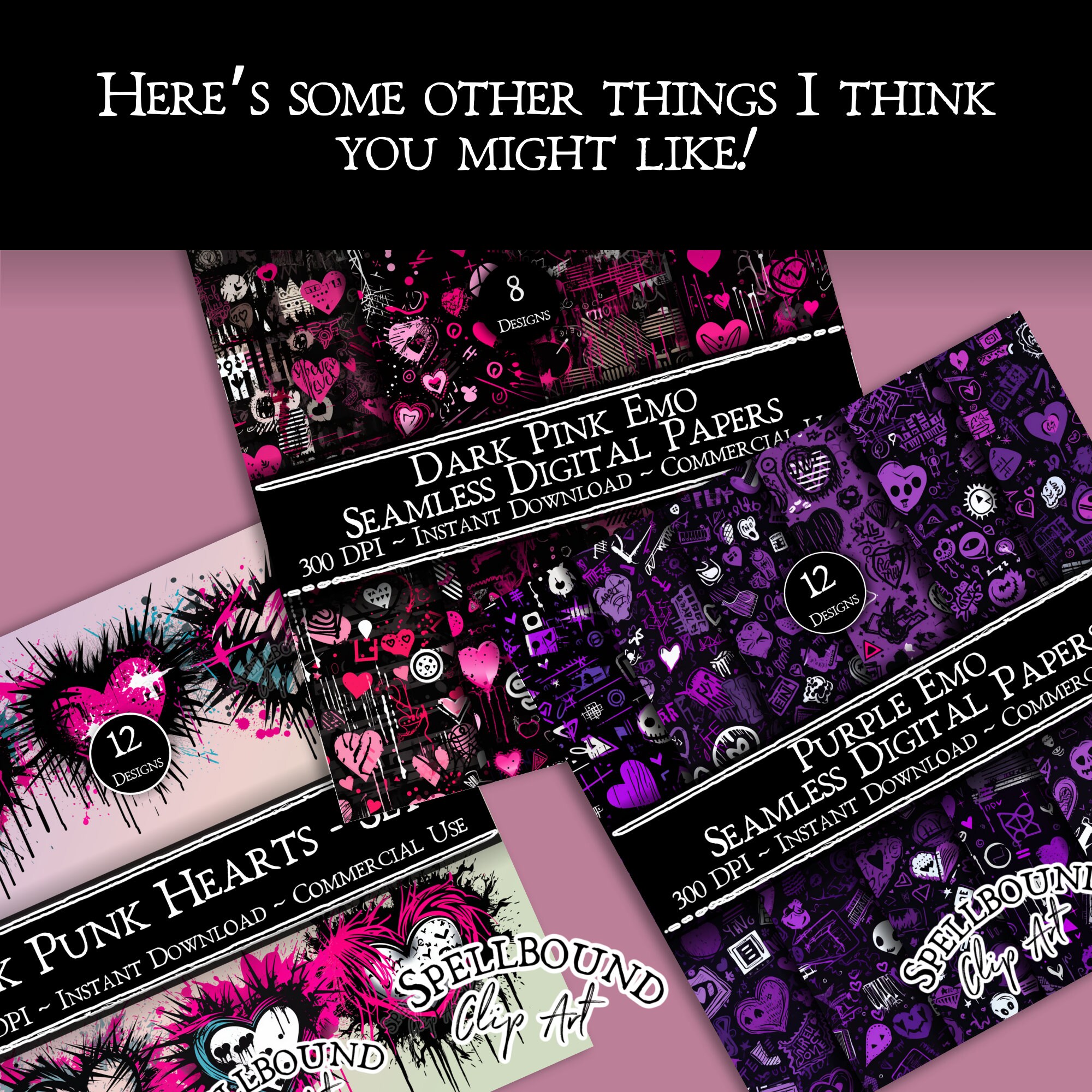 Pink Punk Hearts Digital Clipart, Commercial Use, Instant Download, PNG ...