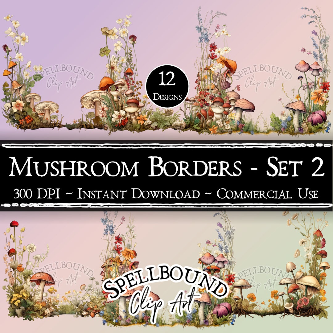 Mushroom Borders Digital Clipart, Commercial Use, Instant Download ...