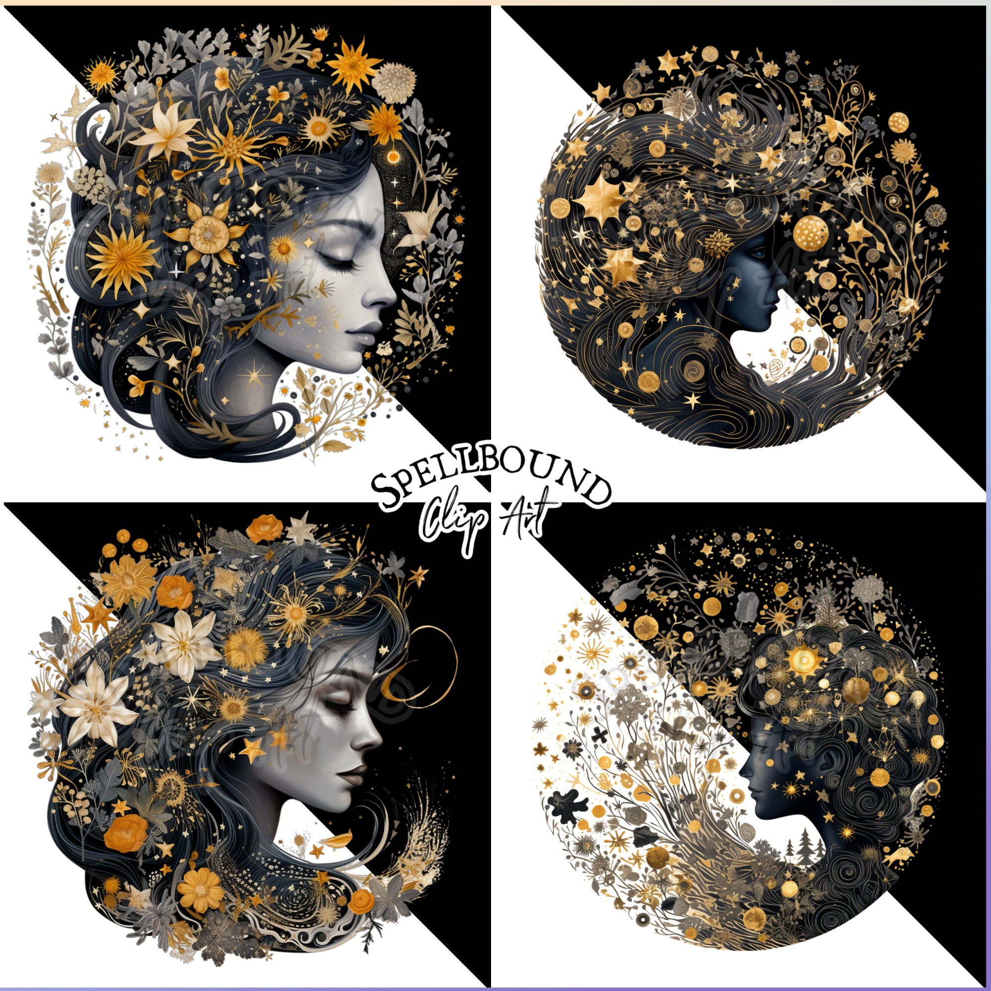 Cosmic Goddess Digital Clipart, Commercial Use, Instant Download, Blue ...