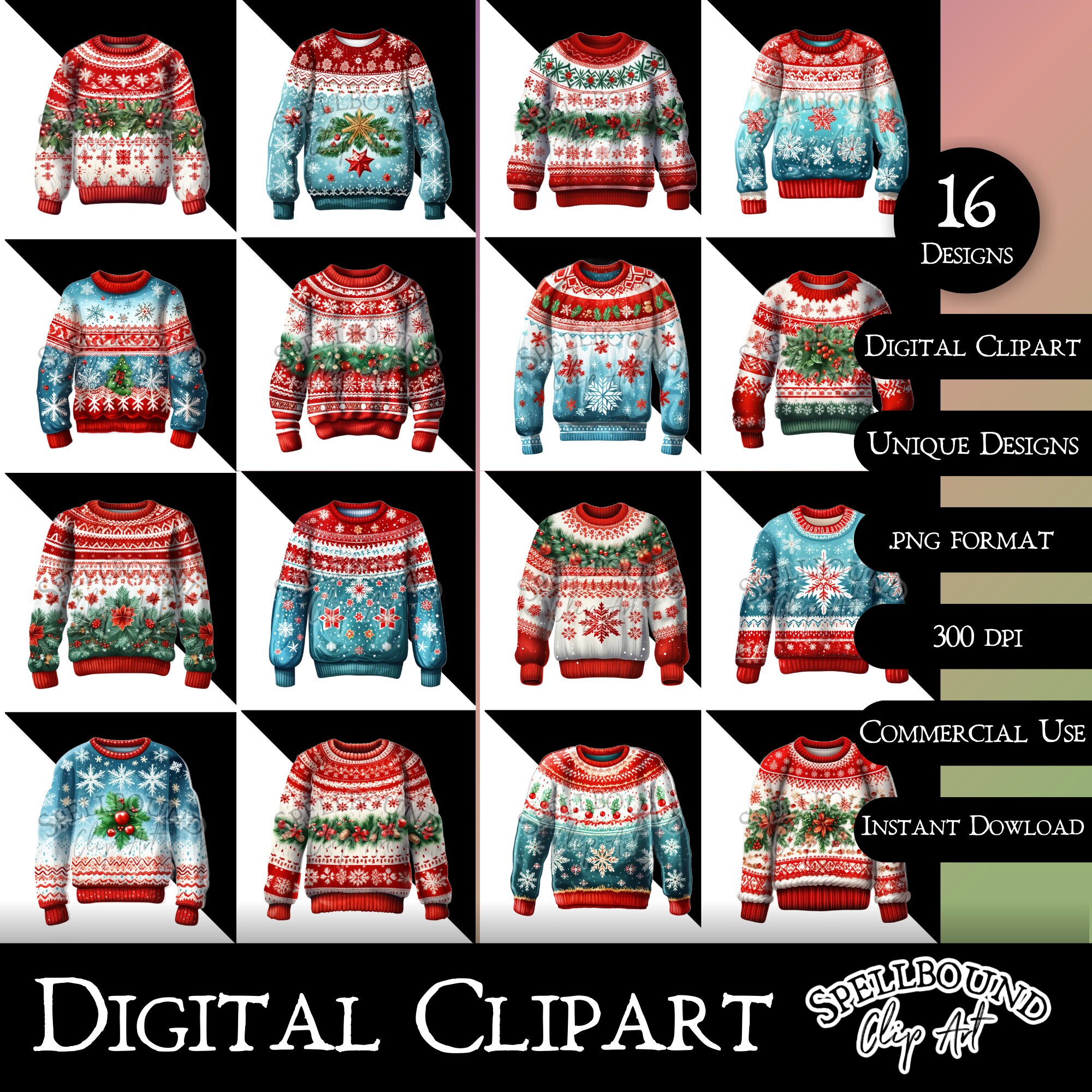 Ugly Christmas Sweater Digital Clipart, Commercial Use, Instant ...