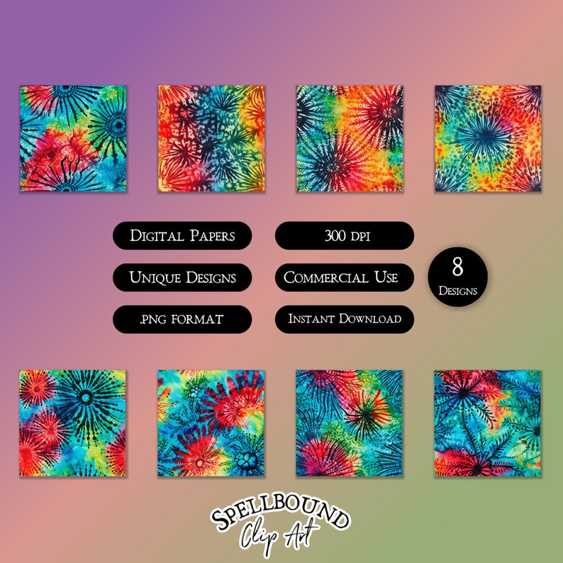 Rainbow Batik Seamless Digital Papers, Commercial Use, Instant Download ...