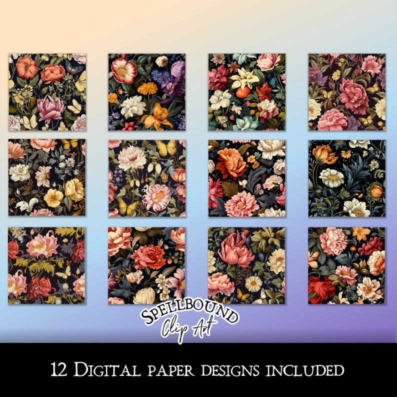 Dark Floral Seamless Digital Papers, Commercial Use, Instant Download ...