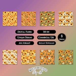 Sunflower and Pumpkin Digital Papers, Seamless, Commercial Use, Instant ...