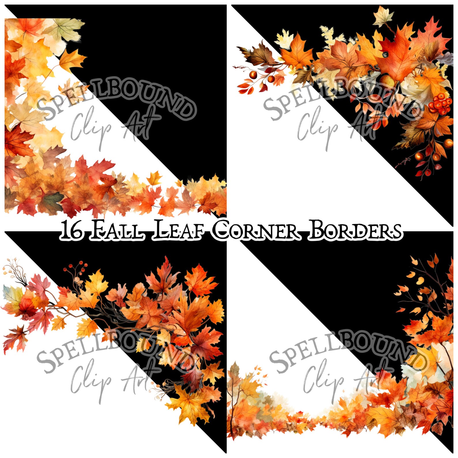 Fall Leaf Corner Border Digital Clipart, Commercial Use, Instant ...