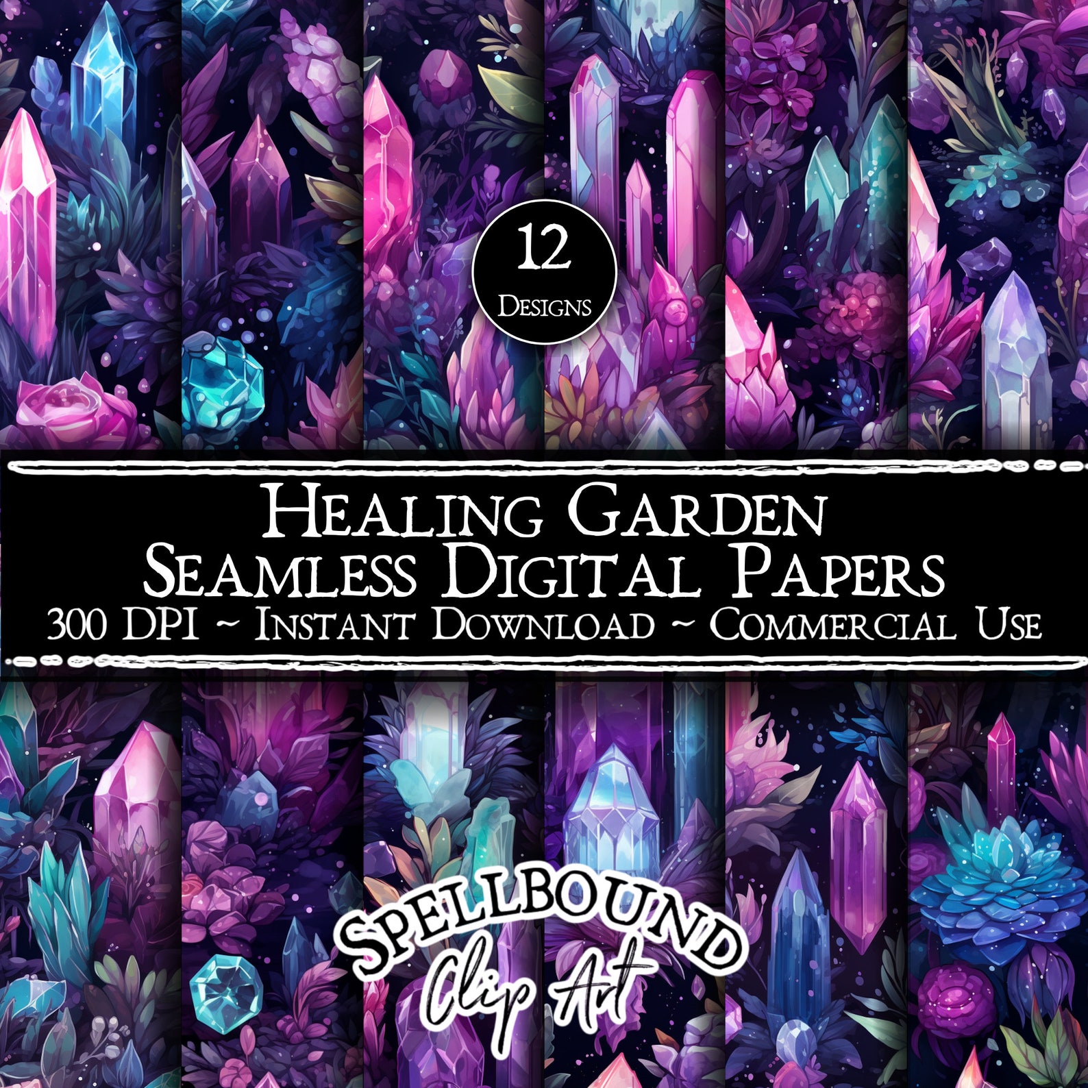 Healing Garden Crystal Seamless Digital Papers, Commercial Use, Instant ...