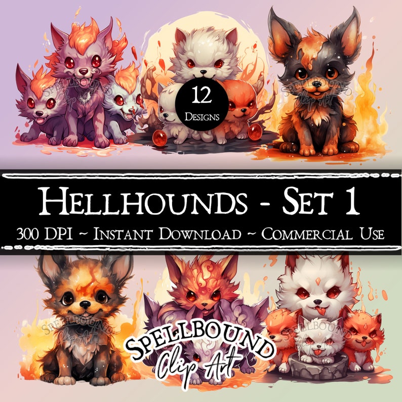 Hellhounds Puppies Digital Clipart, Commercial Use, Instant Download ...