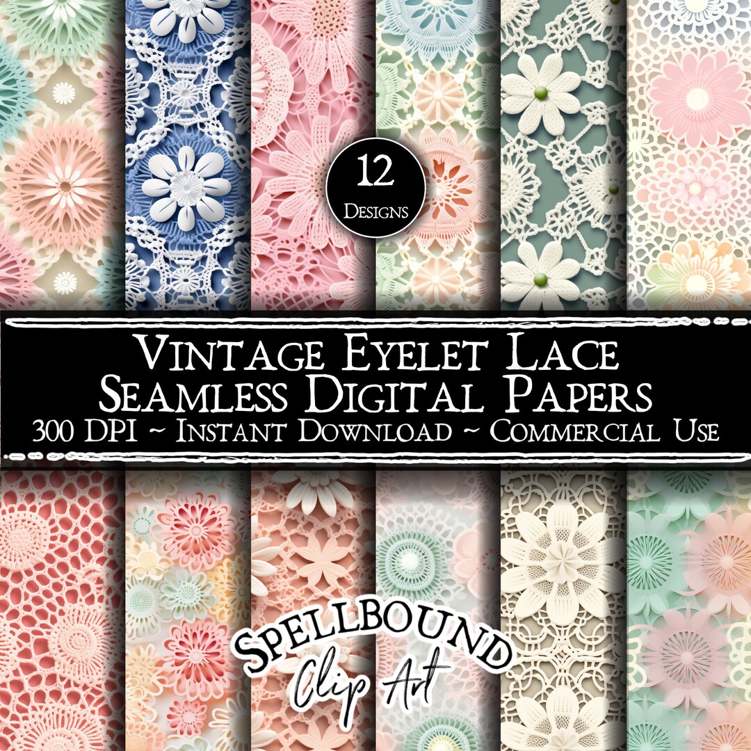 Vintage Eyelet Lace Seamless Digital Papers, Commercial Use, Instant ...