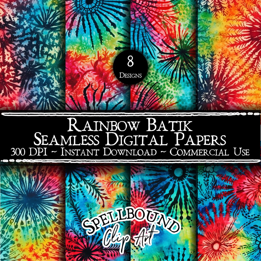 Rainbow Batik Seamless Digital Papers, Commercial Use, Instant Download ...