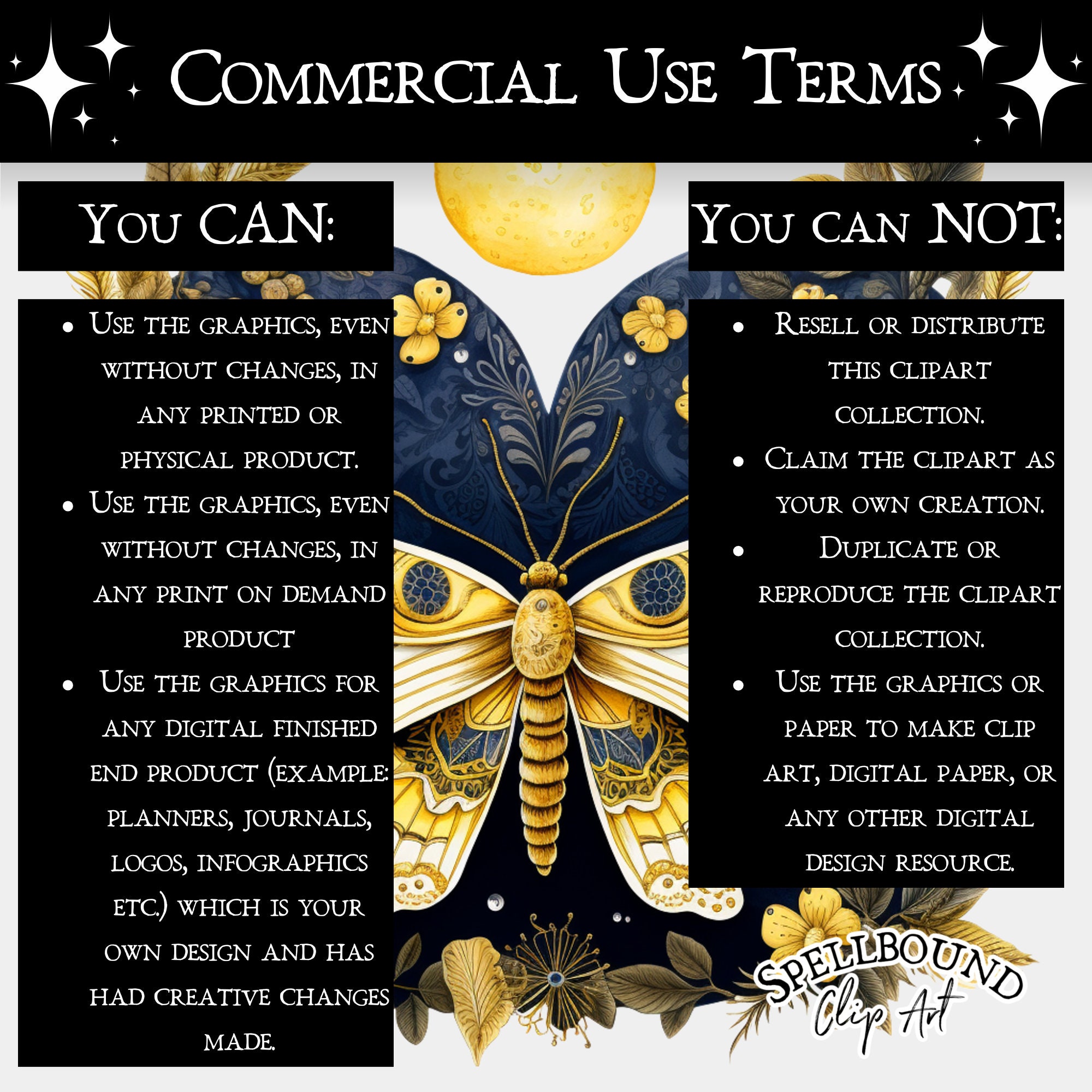 Blue & Yellow Moths Digital Clipart Commercial Use Instant - Etsy