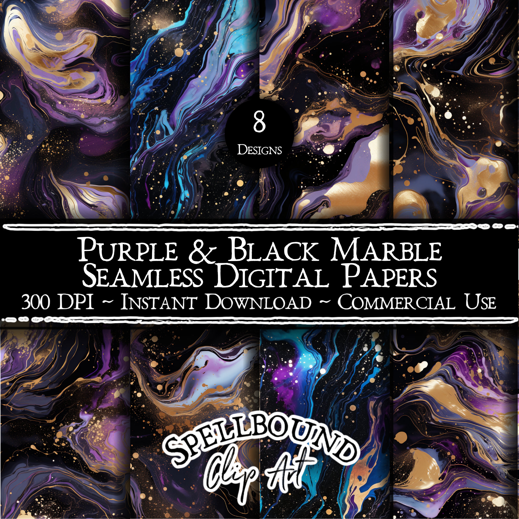 Purple and Black Marble Seamless Digital Papers, Commercial Use ...
