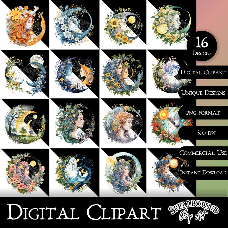 Spring Moon Goddess Digital Clipart, Commercial Use, Instant Download ...