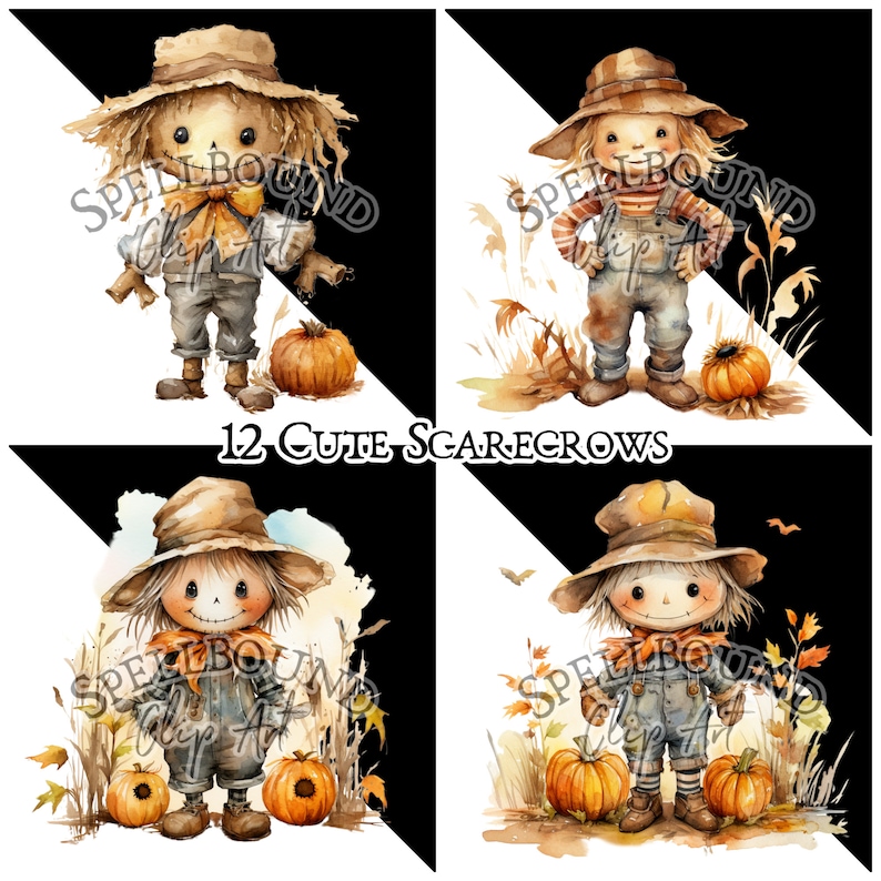 Cute Scarecrow Digital Clipart, Commercial Use, Instant Download, Fall ...