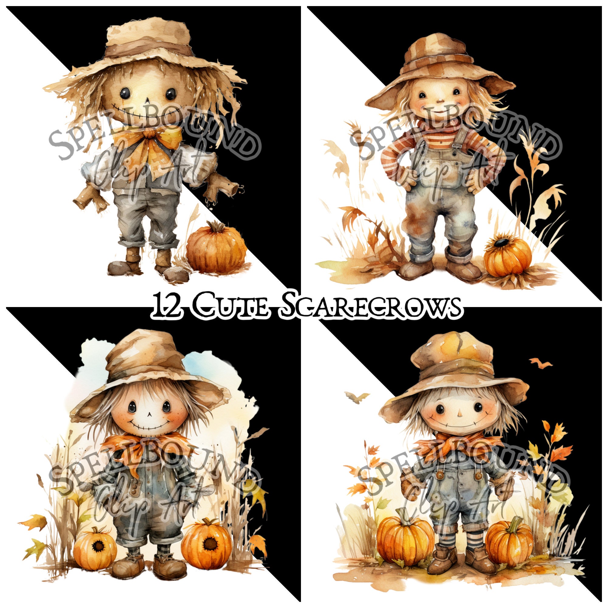 Cute Scarecrow Digital Clipart, Commercial Use, Instant Download, Fall ...