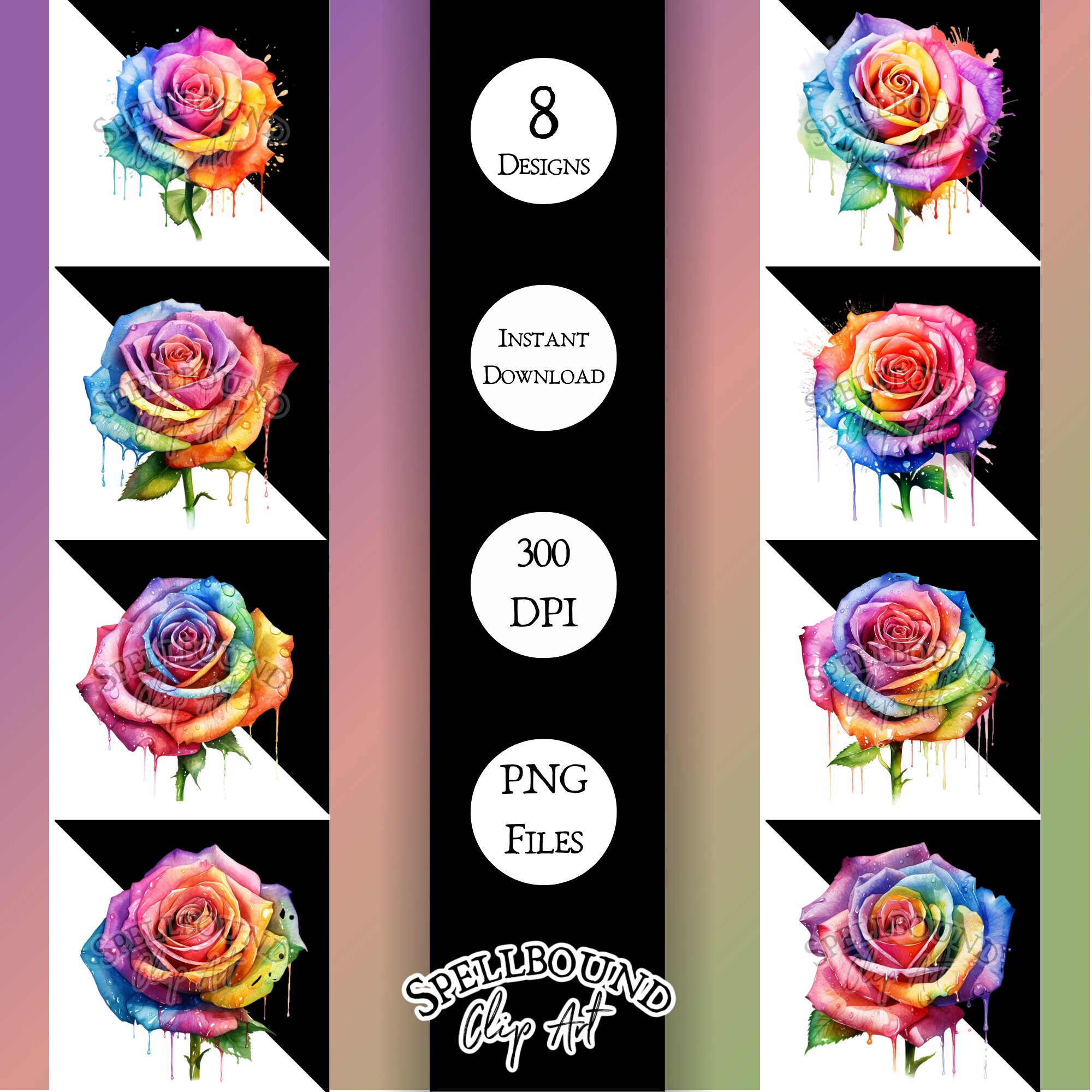 LGBTQ+ Pride Roses, Digital Clipart, Commercial Use, Instant Download ...