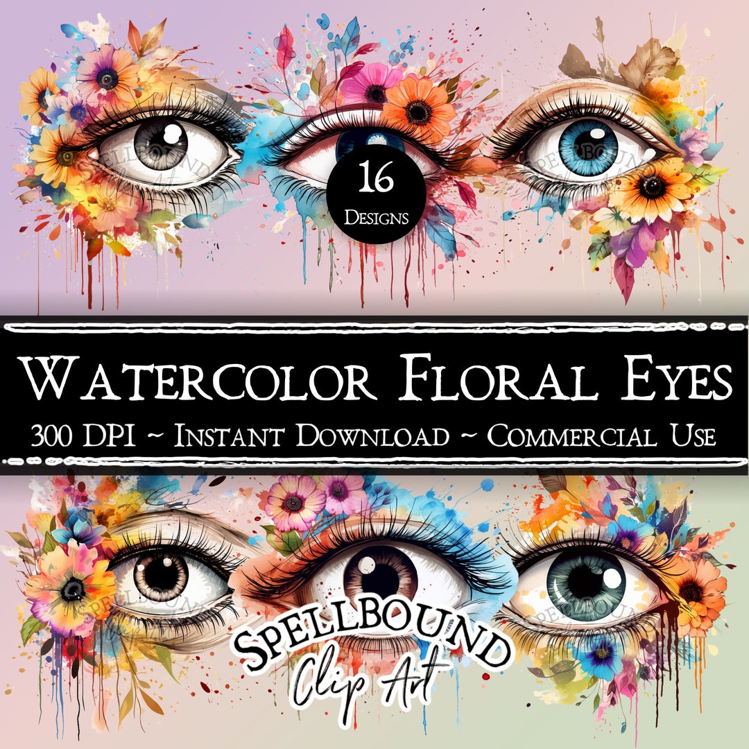 Watercolor Floral Eyes Digital Clipart, Commercial Use, Instant ...