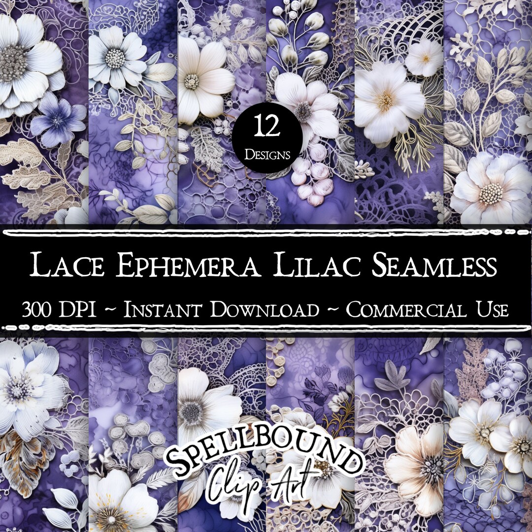 Lilac Lace Ephemera Seamless Digital Papers, Commercial Use, Instant ...