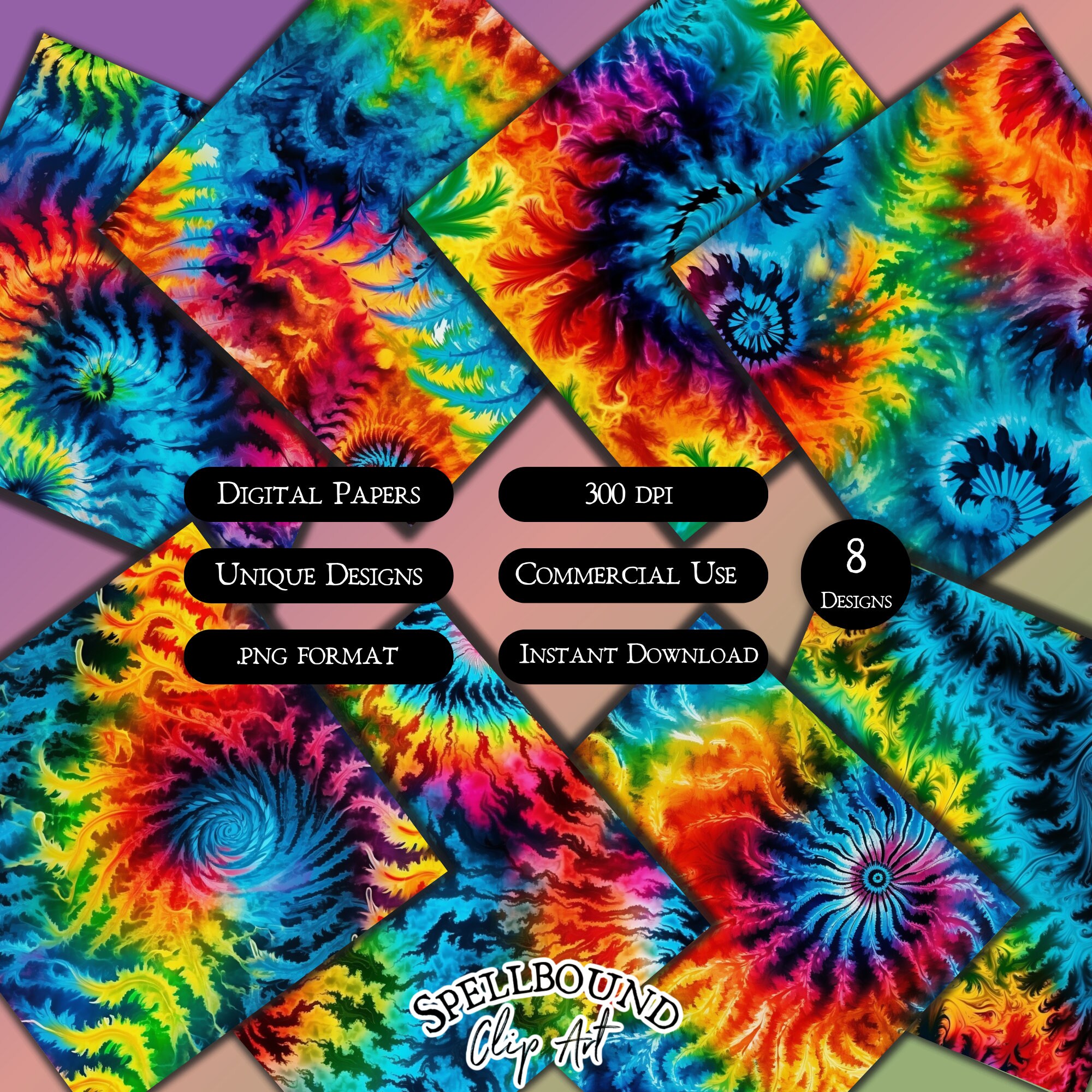 Dark Tie Dye Seamless Digital Papers, Commercial Use, Instant Download ...