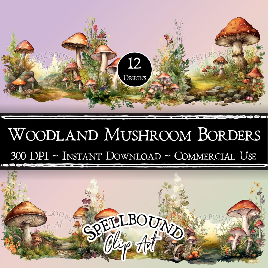 Woodland Mushroom Borders Digital Clipart, Commercial Use, Instant ...